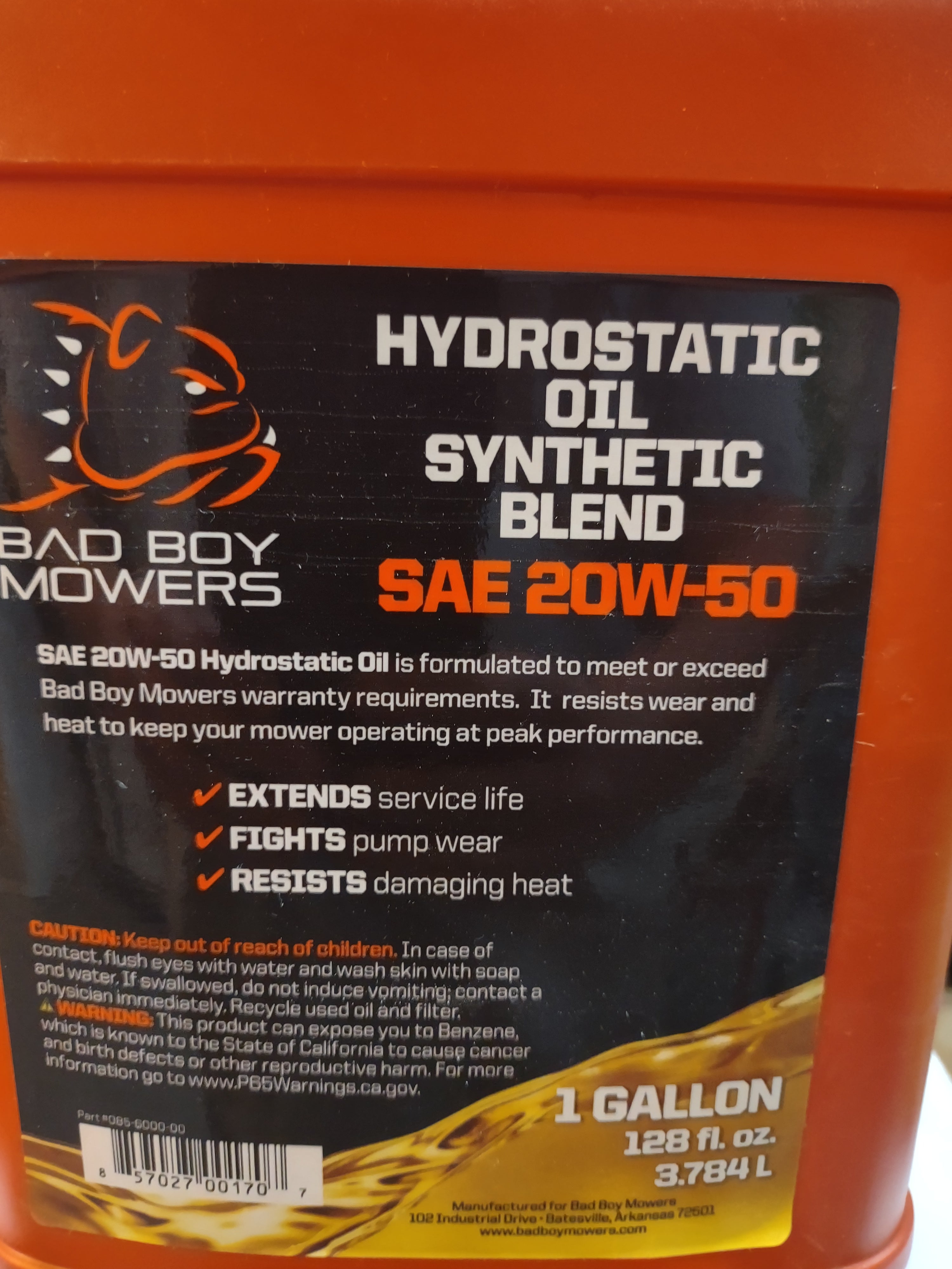 Hydrostatic Oil Synthetic Blend SAE 20w-50 | BRAWES Bee Farm LLC